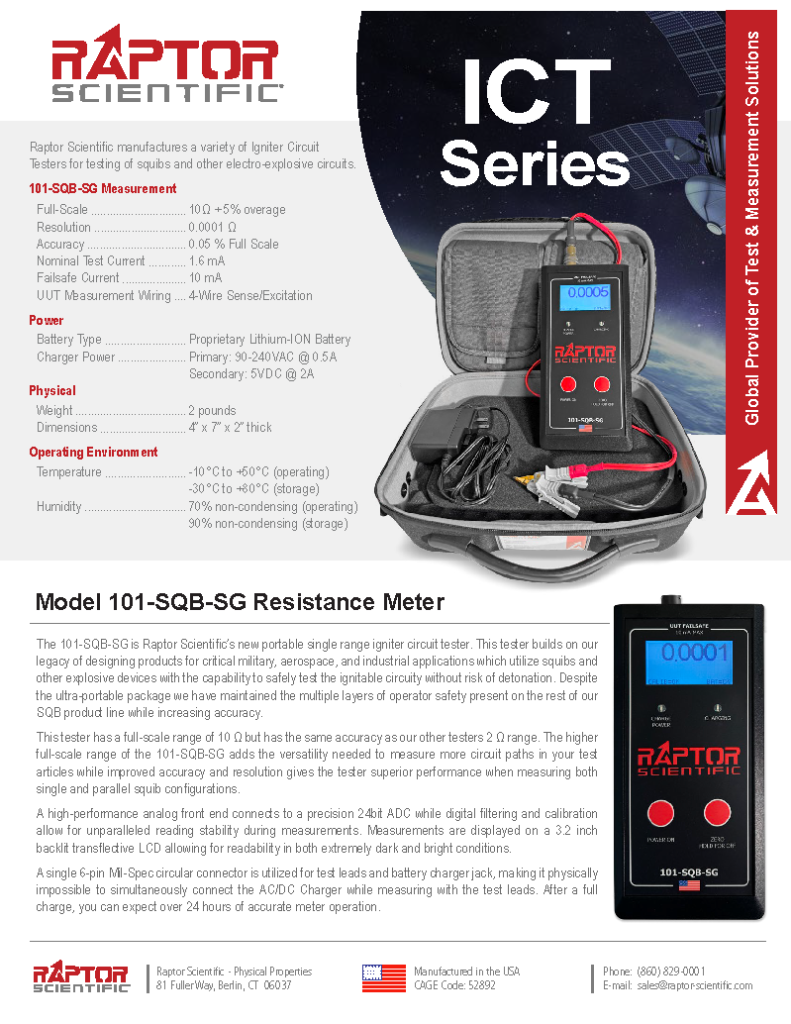 101-SQB-SG Single Range Igniter Circuit Tester | Raptor Scientific